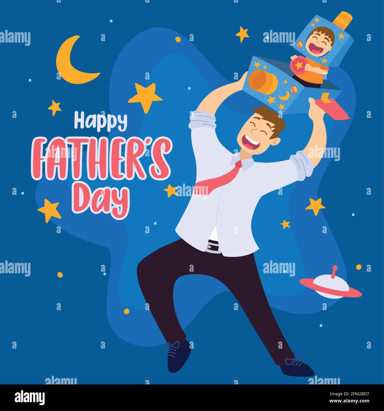 Happy dad playing astronaut with his son Father day Stock Vector Image ...
