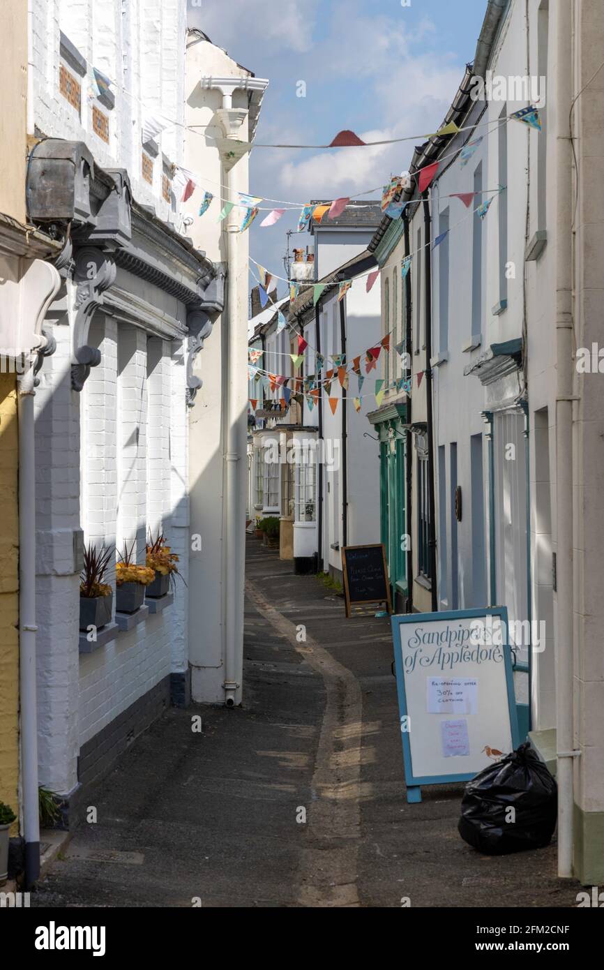Narrow street in the quaint village of Appledore in North Devon Stock ...