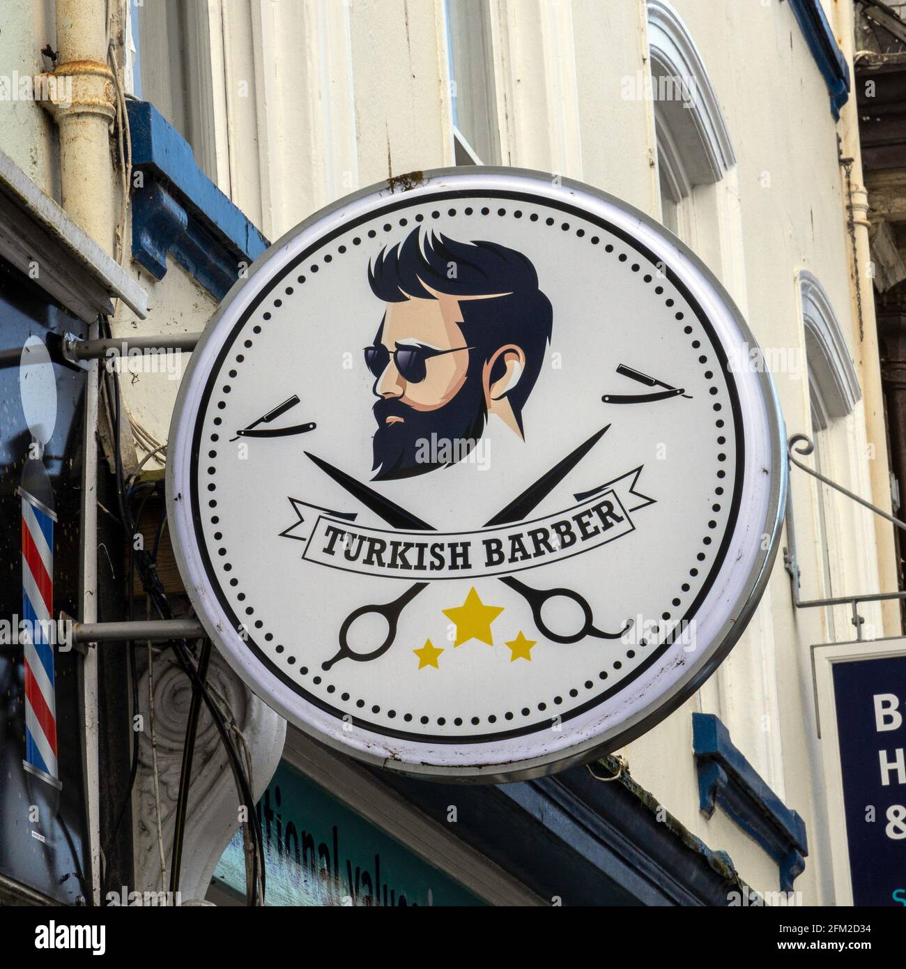 Turkish barber sign in Bideford, north Devon Stock Photo - Alamy