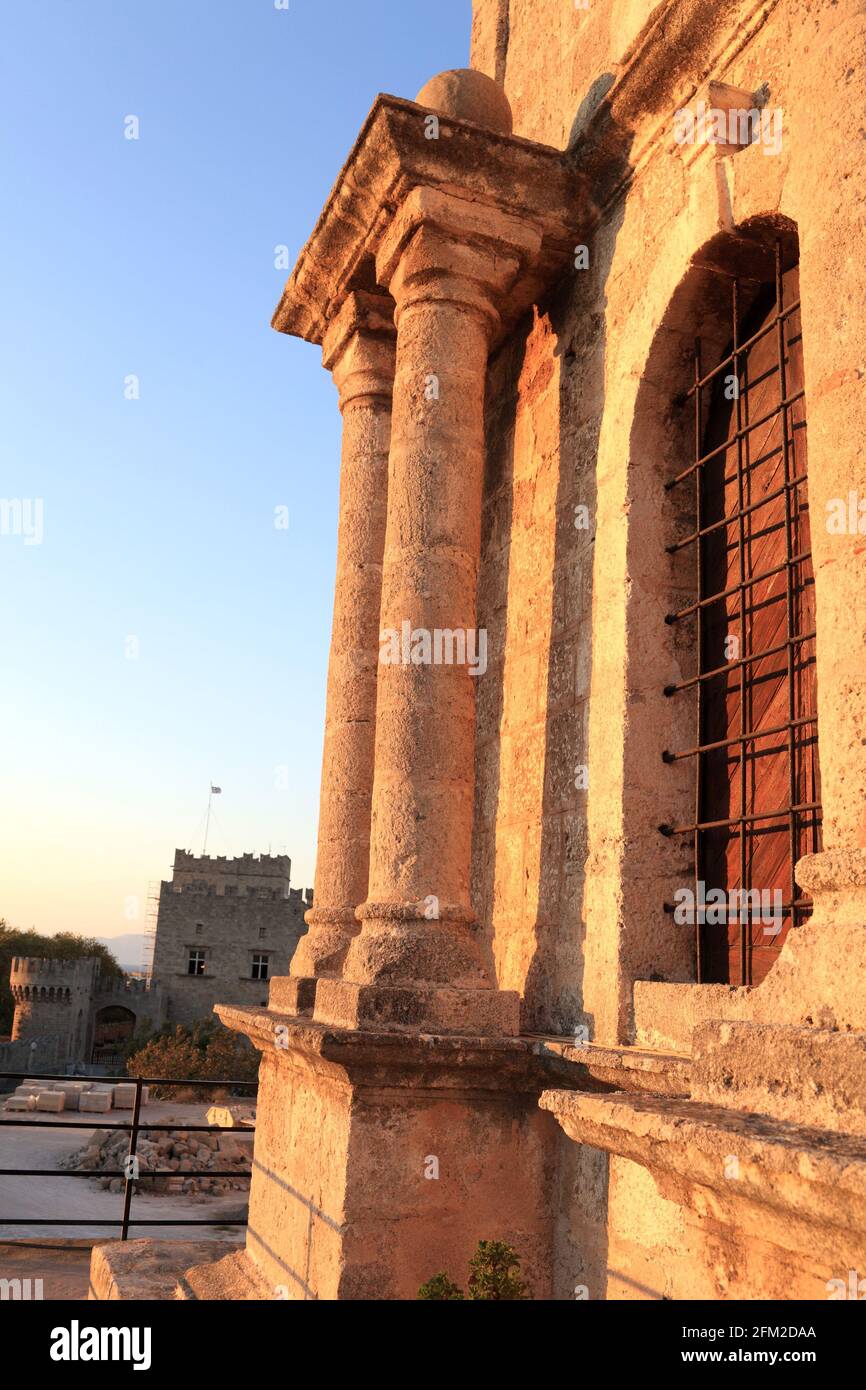 Wall of clock tower in sunset. It is a byzantine structure that was ...