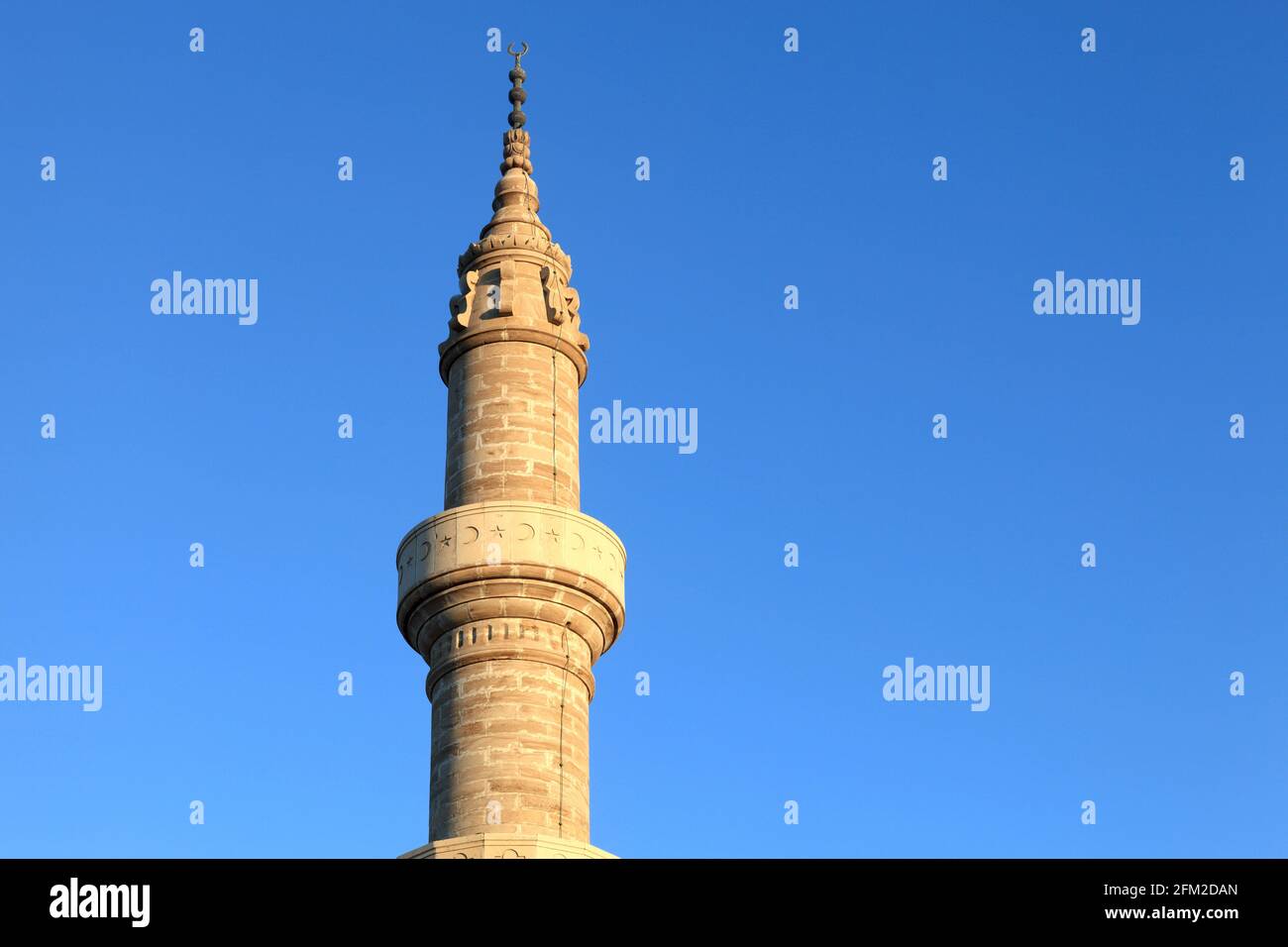 Minaret of Suleiman Mosque on the sky background, Rhodes, Greece Stock ...
