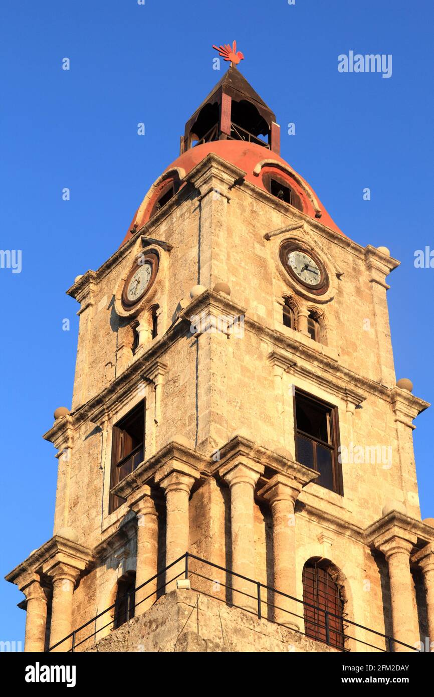 Corner of clock tower in sunset. It is a byzantine structure that was ...