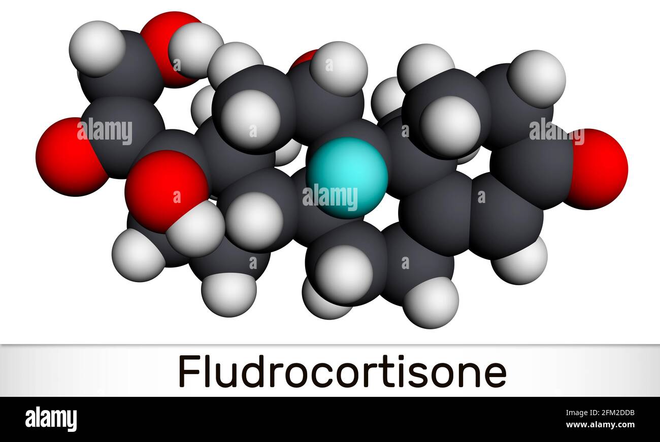 Fludrocortison, fluorocortisone molecule. It is synthetic ...