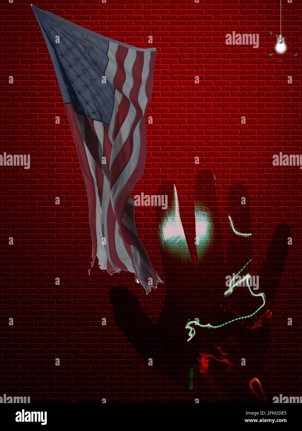 USA flag, human hand and bright lamp.. 3d rendering Stock Photo - Alamy