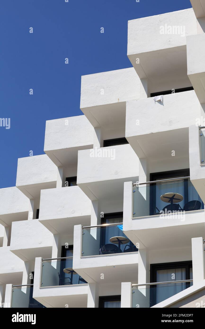 The hotel on the blue background, Rhodes Stock Photo - Alamy