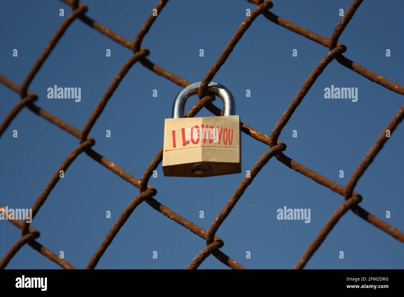 Love lock that reads "i love you" on the fences of the Golden Gate ...