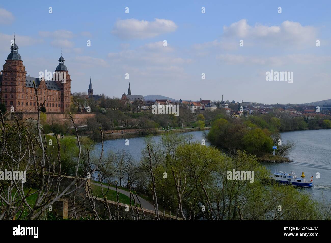 View over German city Aschaffenburg with Main river and the Schloss ...