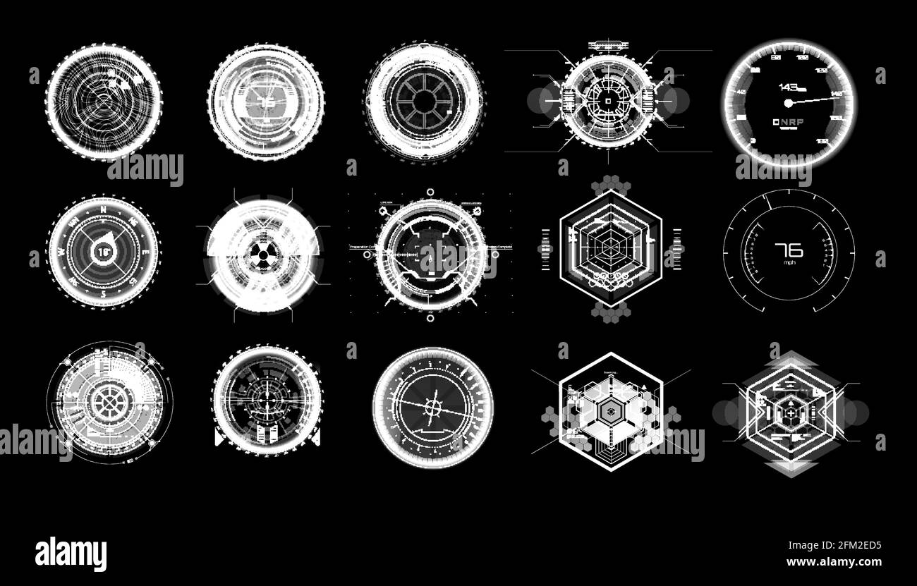 Futuristic circle elements in HUD style. Set digital circular elements ...