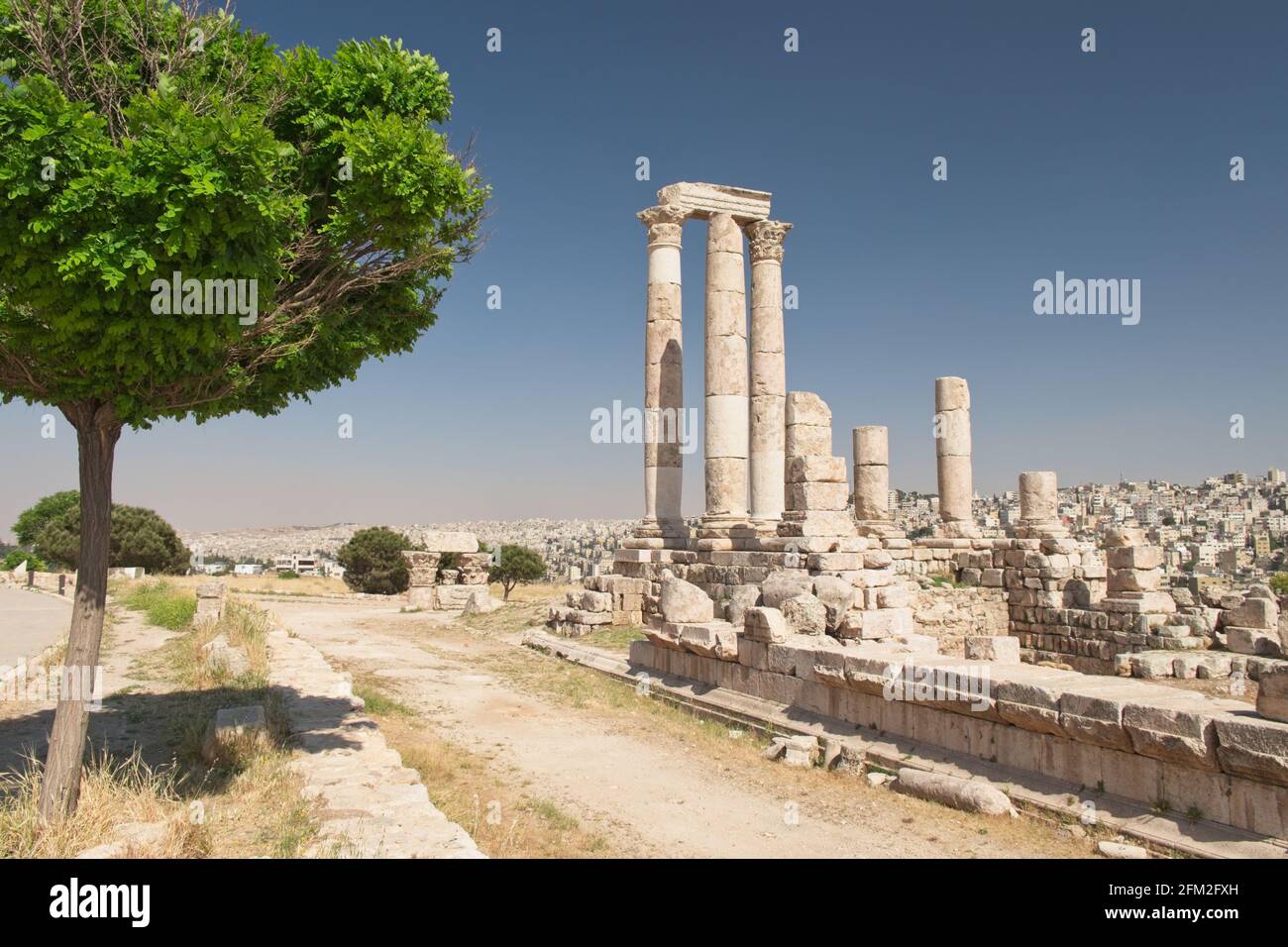 Beautiful view of the ancient Citadel with a lot of ruins in Amman ...
