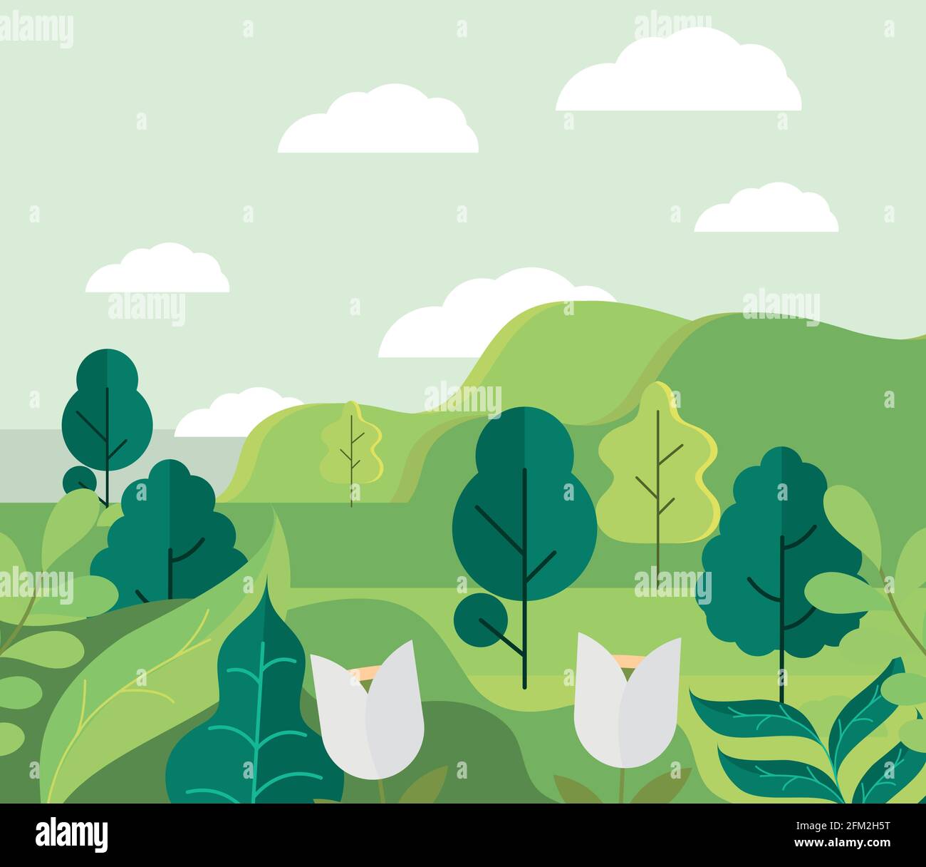 landscape trees foliage flowers cartoon Stock Vector Image & Art - Alamy