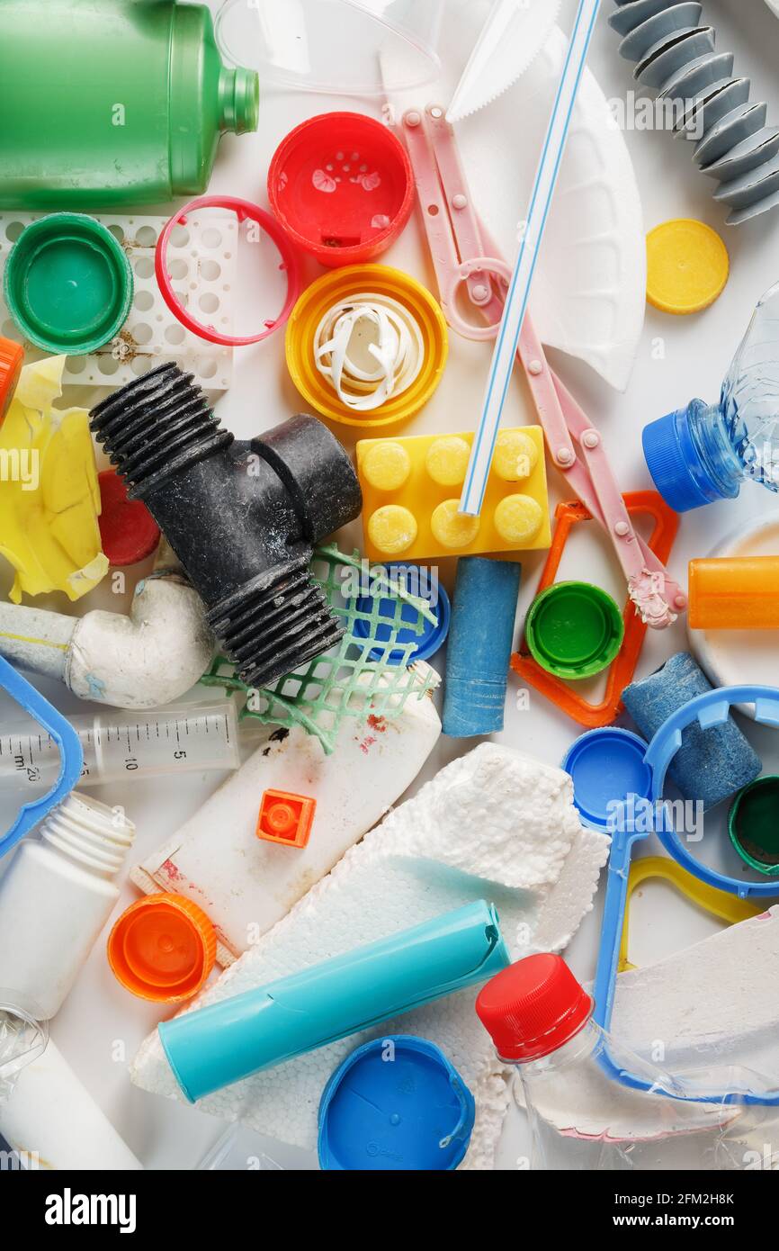 Colorful plastic garbage waste of the sea, rivers and lakes as a ...