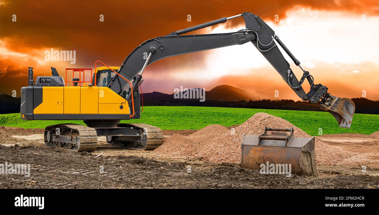 excavator at work on construction site Stock Photo - Alamy