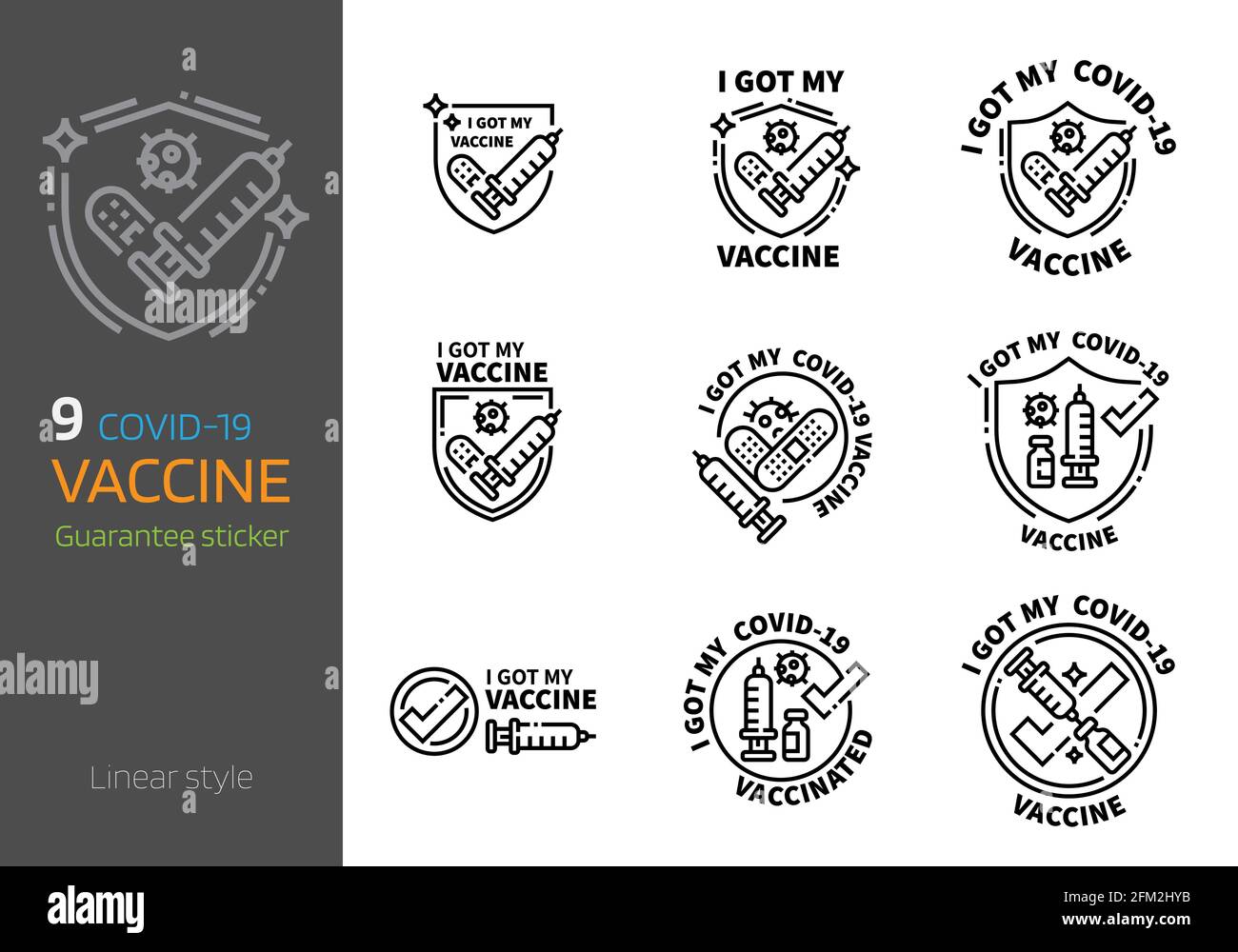Covid-19 vaccination logo sticker design linear style. I got my Corona ...