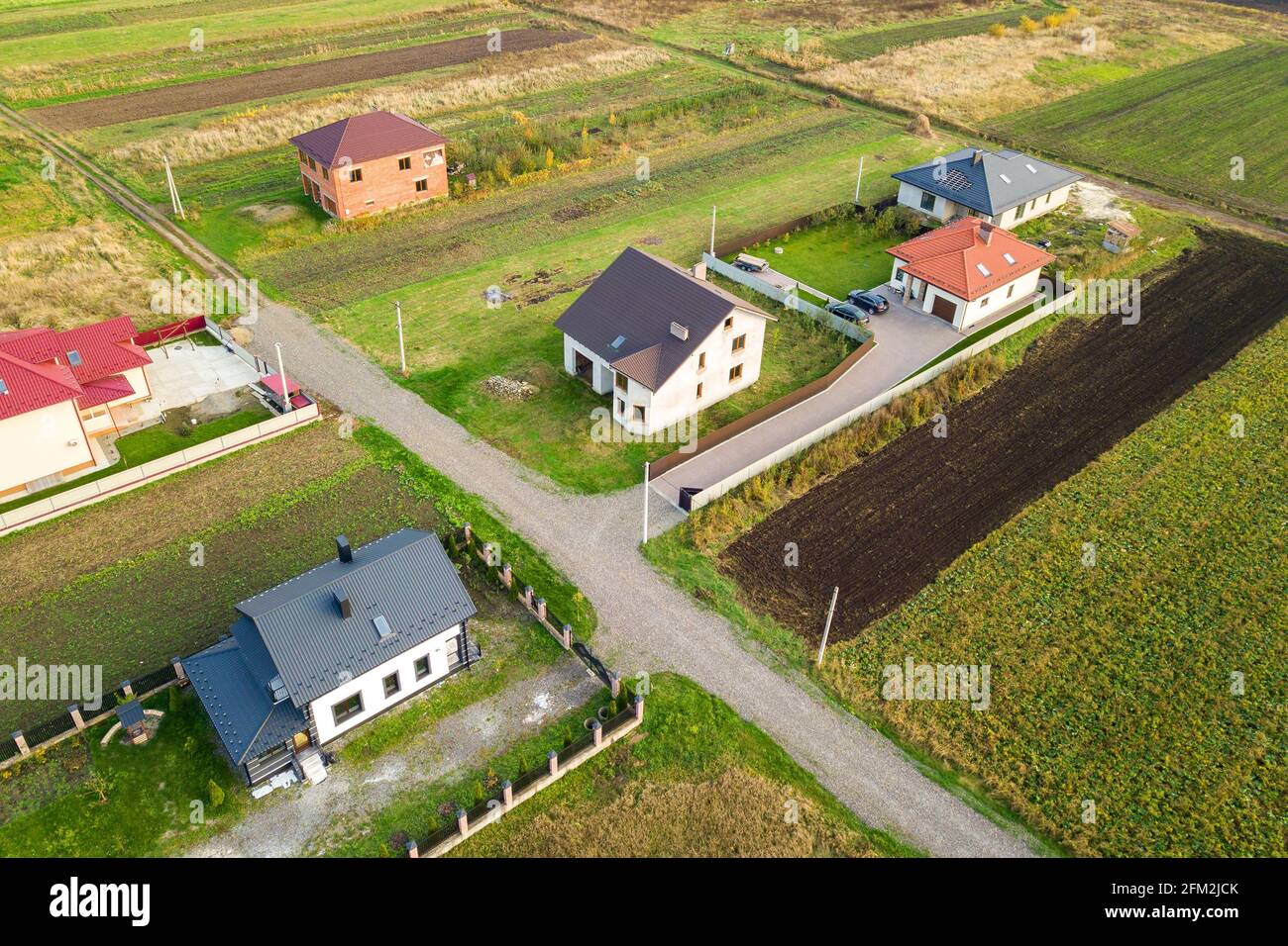 Aerial view of home roofs in residential rural neighborhood area Stock ...