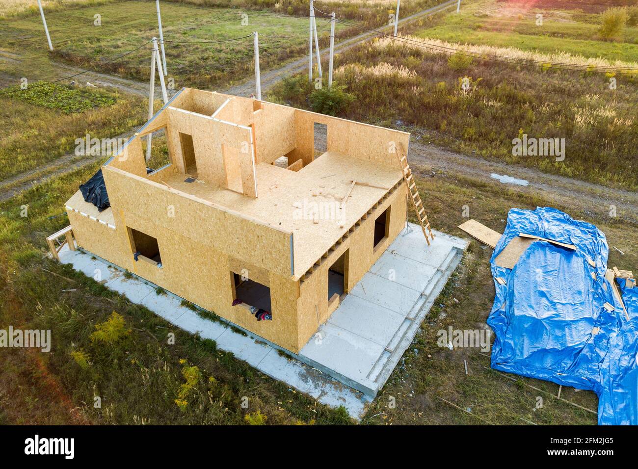 Construction of new and modern modular house. Walls made from composite ...