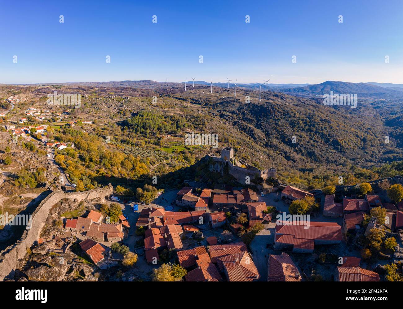 Drone aerial panorama of historic village of Sortelha with castle and ...