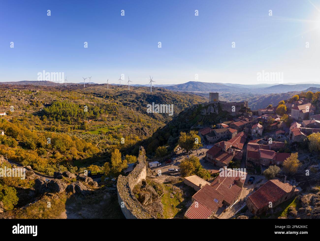 Drone aerial panorama of historic village of Sortelha with castle and ...