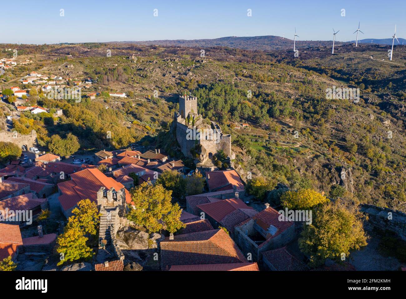 Drone aerial panorama of historic village of Sortelha with castle and ...