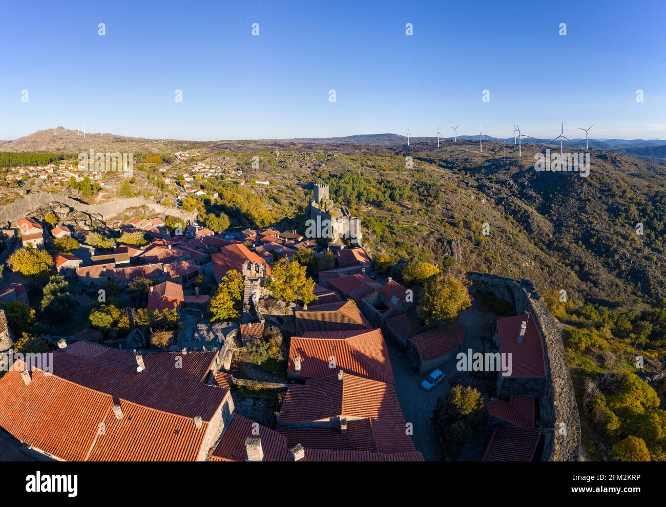 Drone aerial panorama of historic village of Sortelha with castle and ...