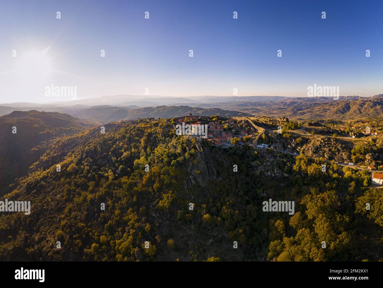 Drone aerial panorama of historic village of Sortelha with castle and ...