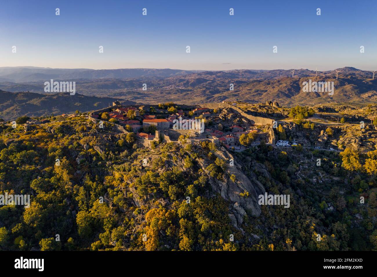 Drone aerial panorama of historic village of Sortelha with castle and ...