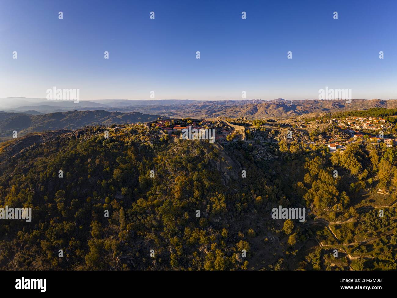Drone aerial panorama of historic village of Sortelha with castle and ...