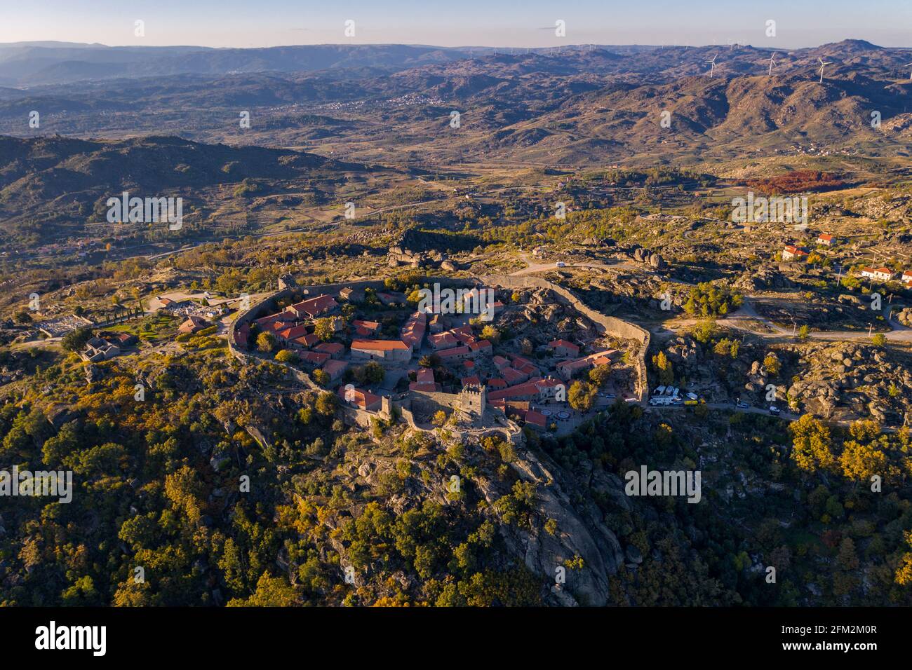 Drone aerial panorama of historic village of Sortelha with castle and ...