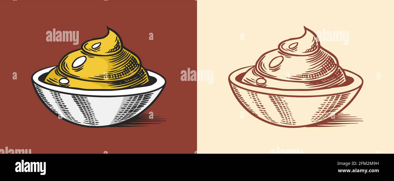 Mustard or Spicy condiment. Dip or dipping sauce. Illustration for ...
