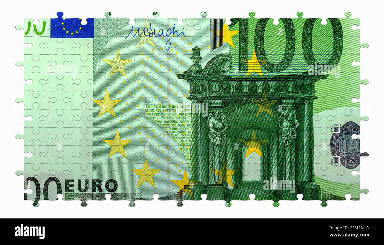 hundred euro banknote jigsaw puzzle isolated on white background Stock ...