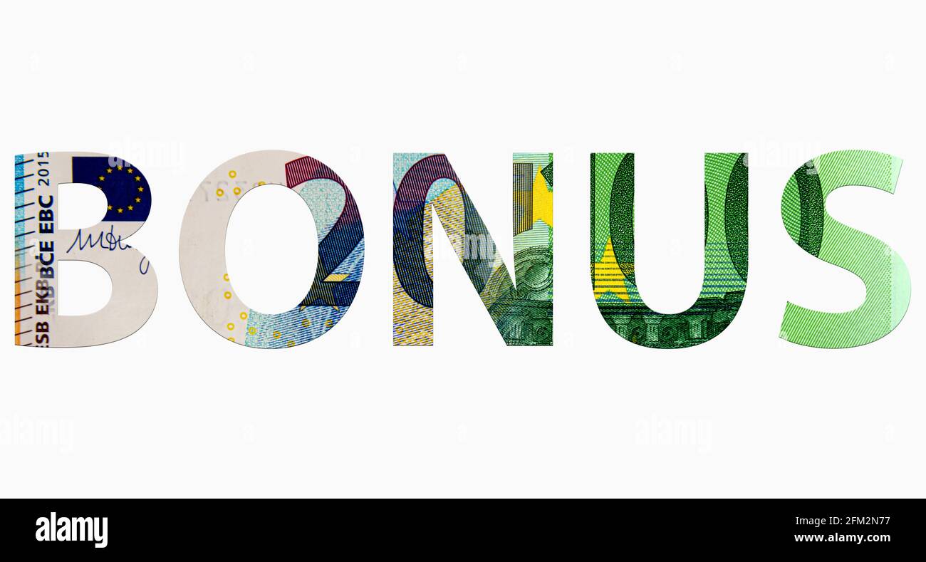 word BONUS from euro banknotes isolated on white background, money ...