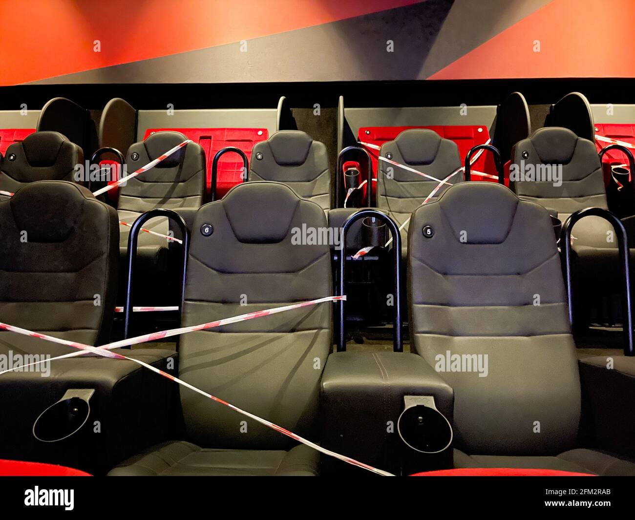 Alternative seating marks for social distancing at the cinema Stock ...