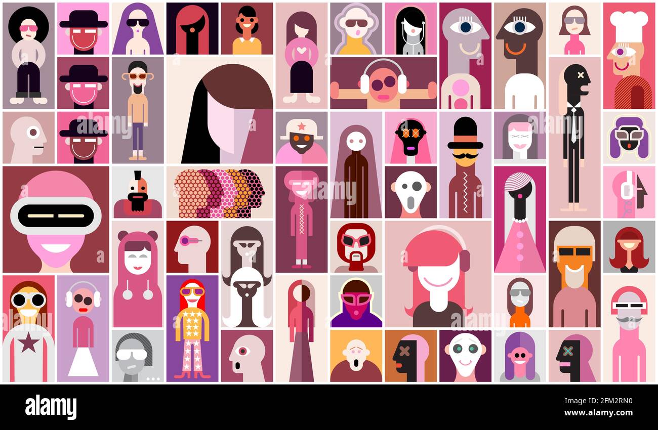 Large set of flat design people avatars. Pop art collage of close up ...