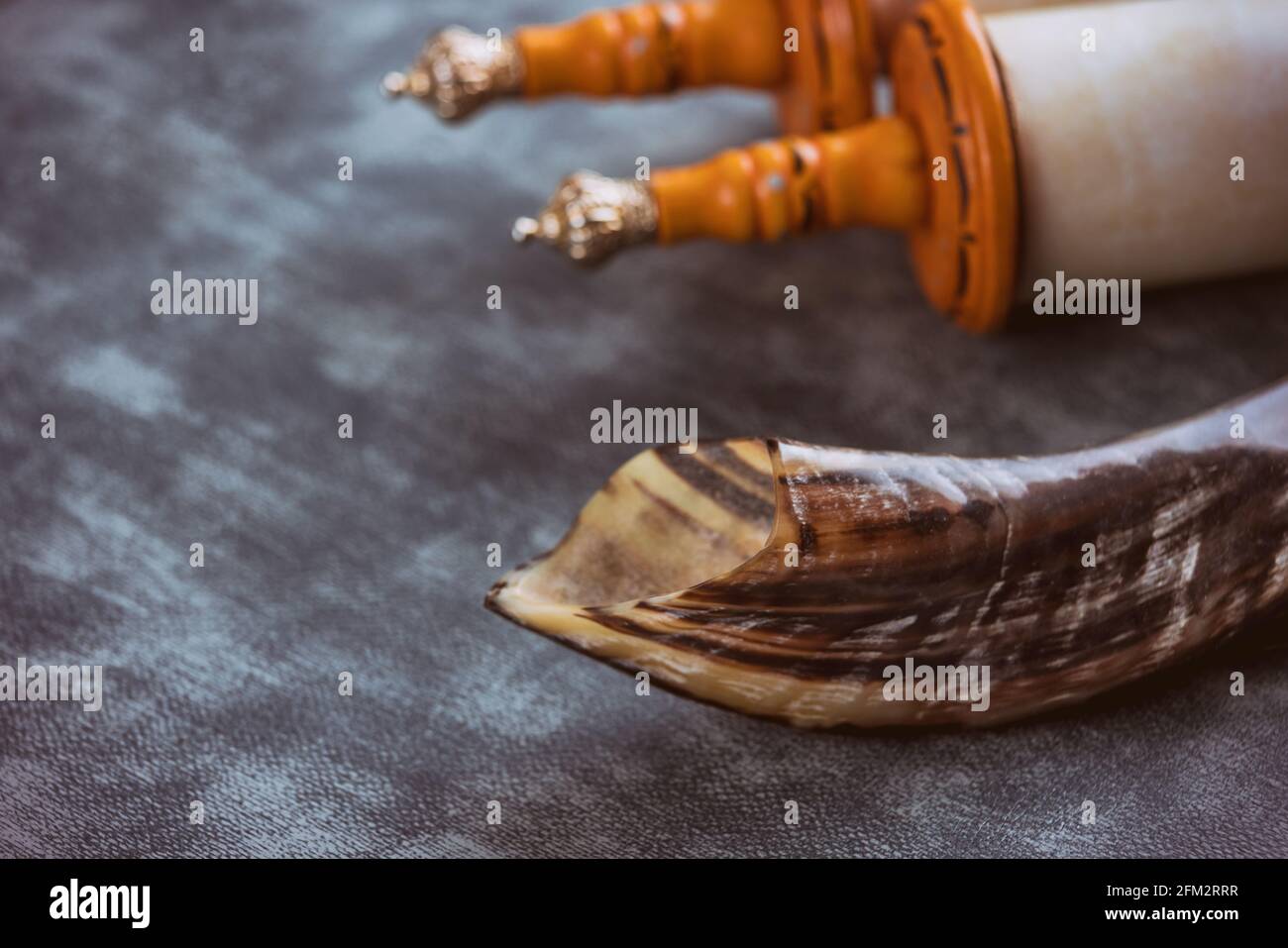 Shofar horn jewish religious holiday symbols on soft focus Jewish torah ...