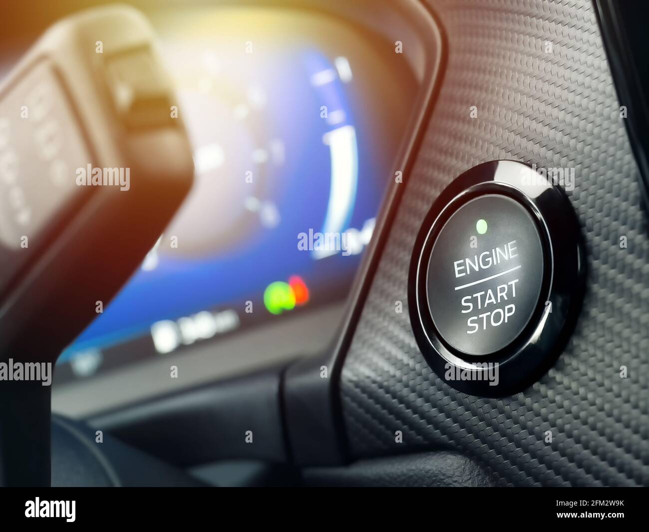 Car start button. near the dashboard Concept of transportation and ...