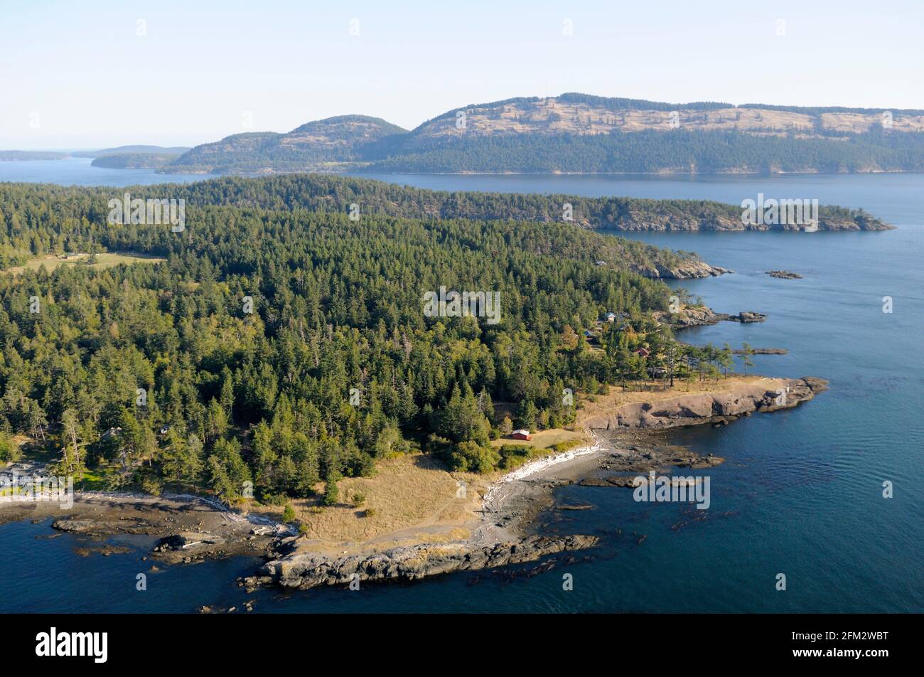Aerial photo of Brooks Point park and Gowlland Point with Saturna ...