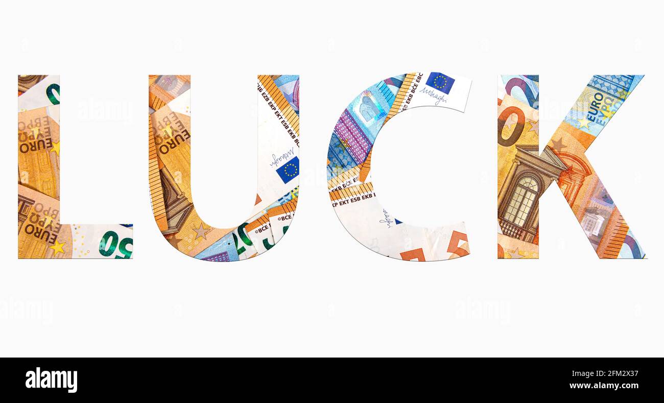 word LUCK from euro banknotes isolated on white background, money ...