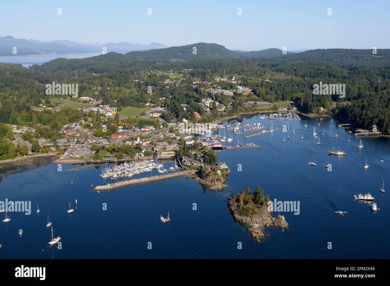 Aerial photograph of the town of Ganges with Grace Islet in the ...