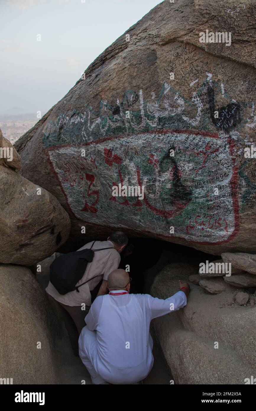 Muslim pilgrims visiting Thawr Cave in Mecca - Saudi Arabia: August ...