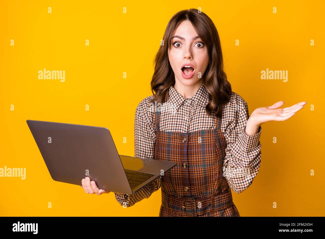 Shocked amazed brunette woman laptop hi-res stock photography and ...