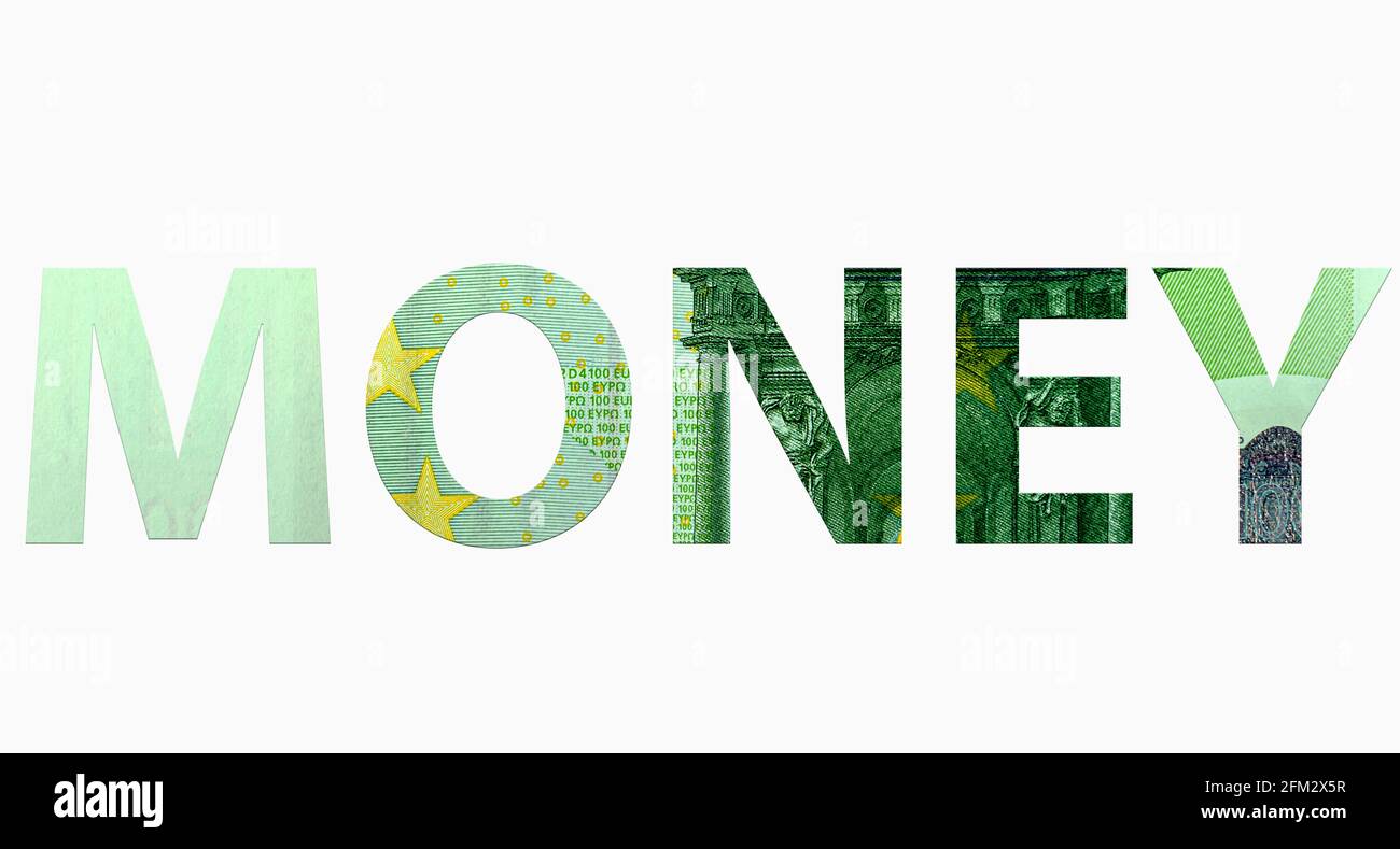 word MONEY from euro banknotes isolated on white background, money ...