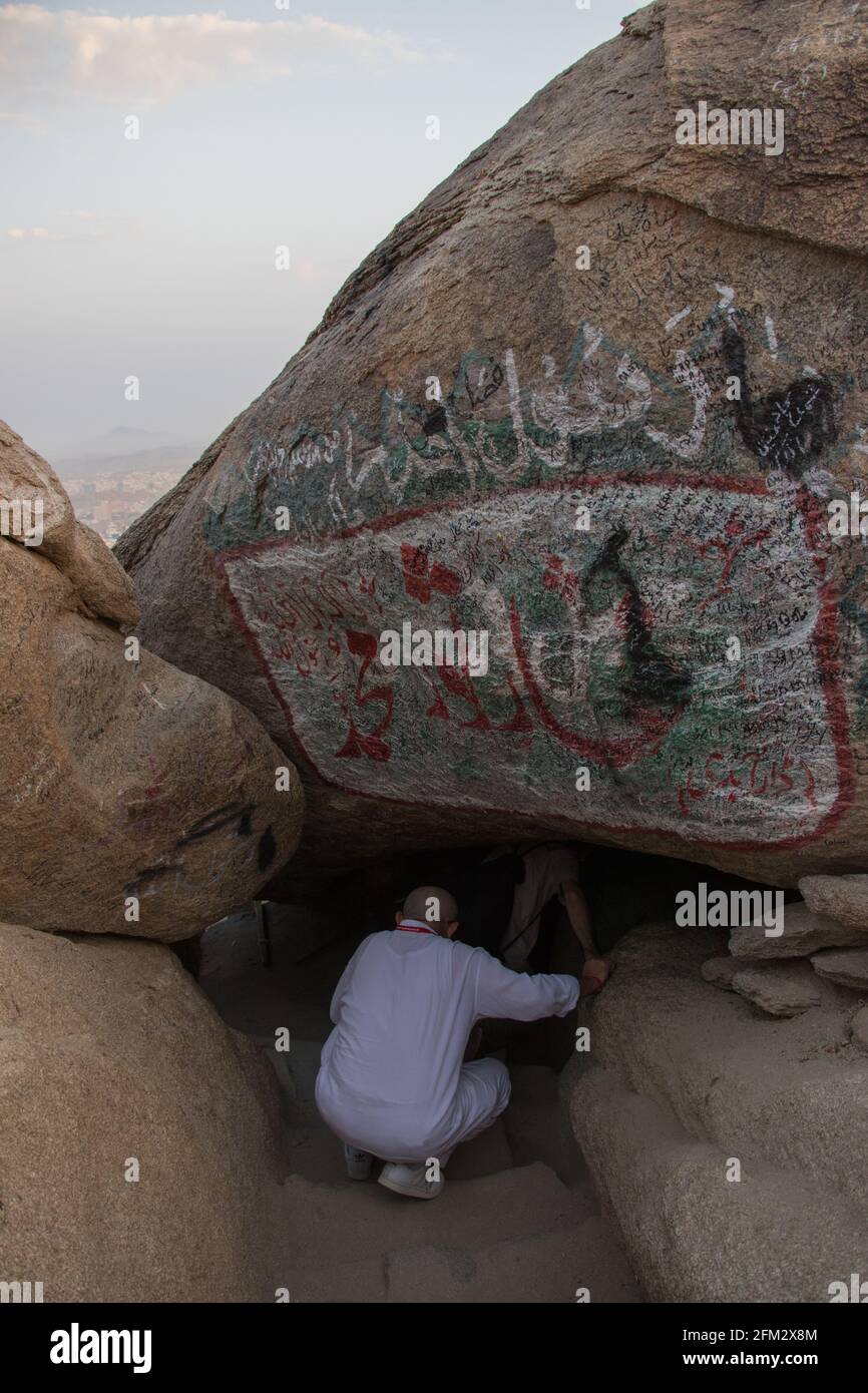 Muslim pilgrims visiting Thawr Cave in Mecca - Saudi Arabia: August ...