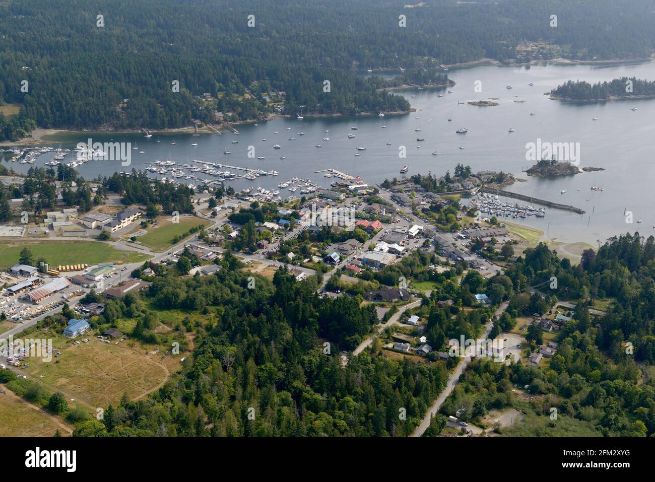 Aerial photograph looking south over the town of Ganges, Salt Spring ...