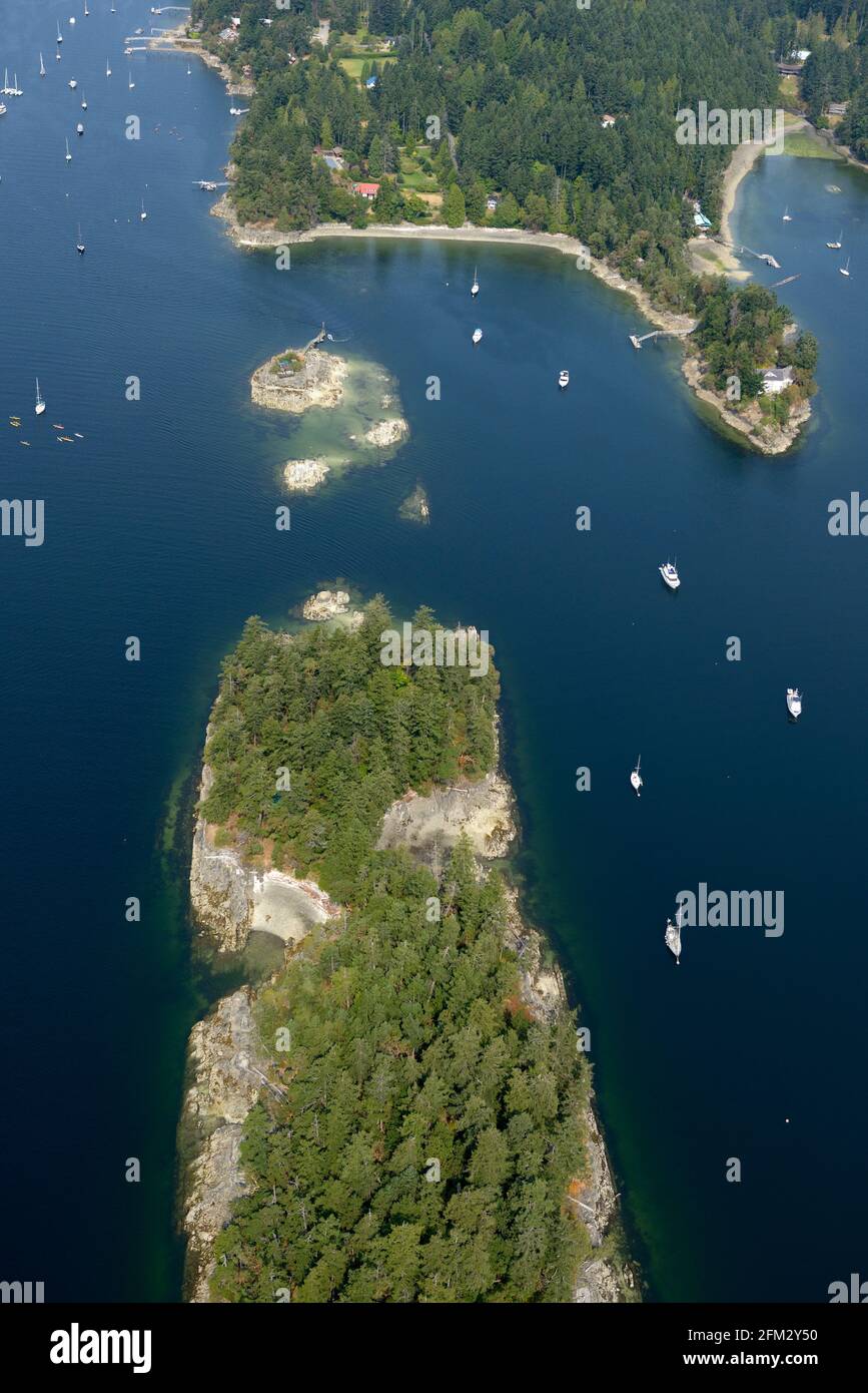 Aerial photograph of the north end of Goat Island in Ganges Harbour ...