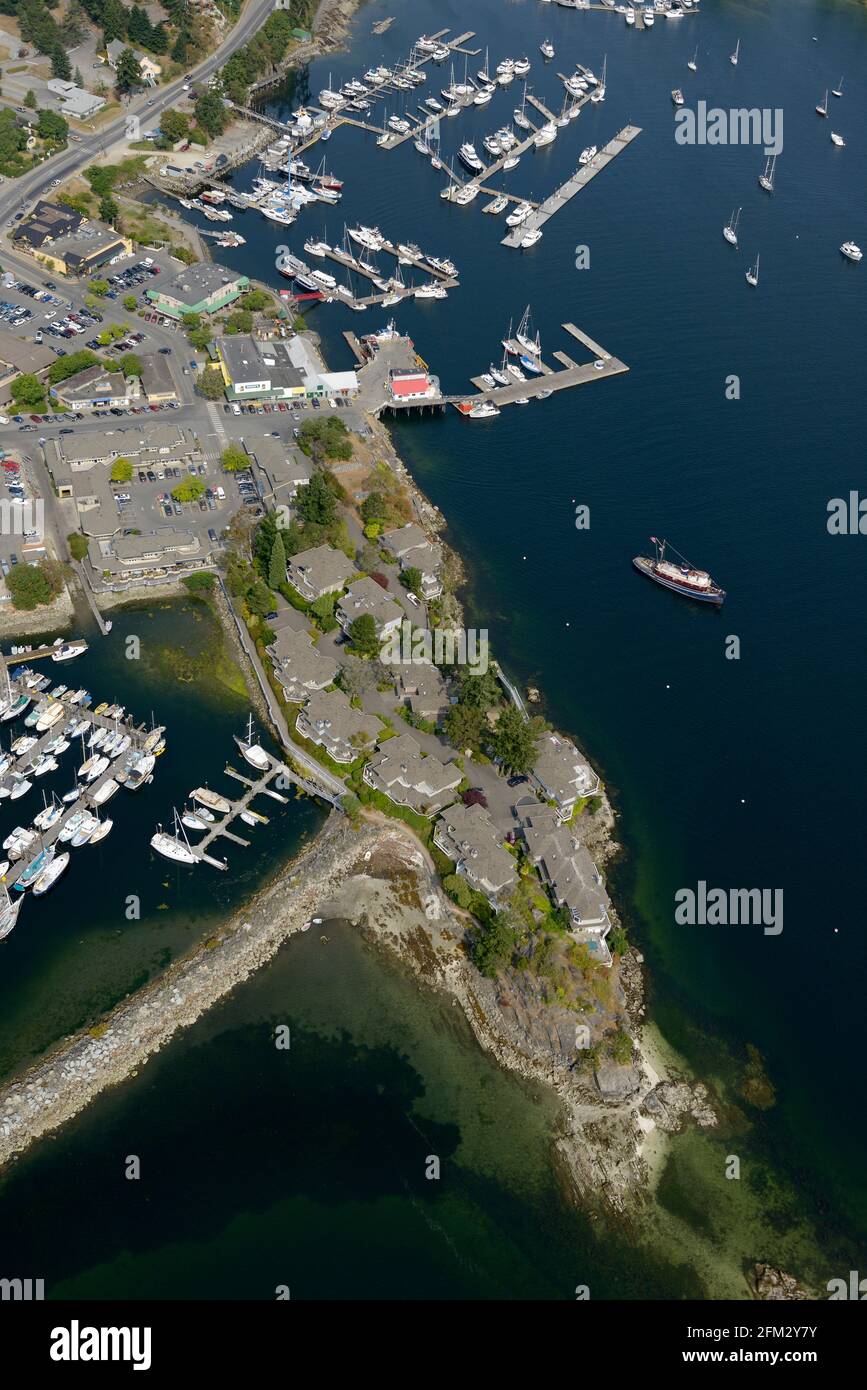 Aerial photograph of Grace Point and the marinas in Ganges, Saltspring ...