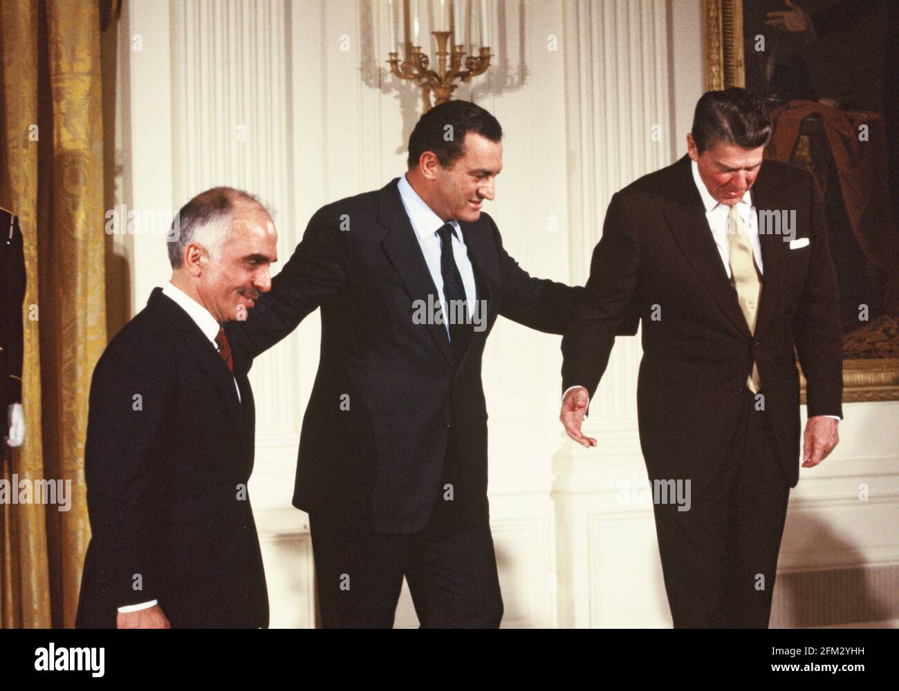 Presiident Reagan with King Hussein,Jordan and president Hosni Mubarak ...