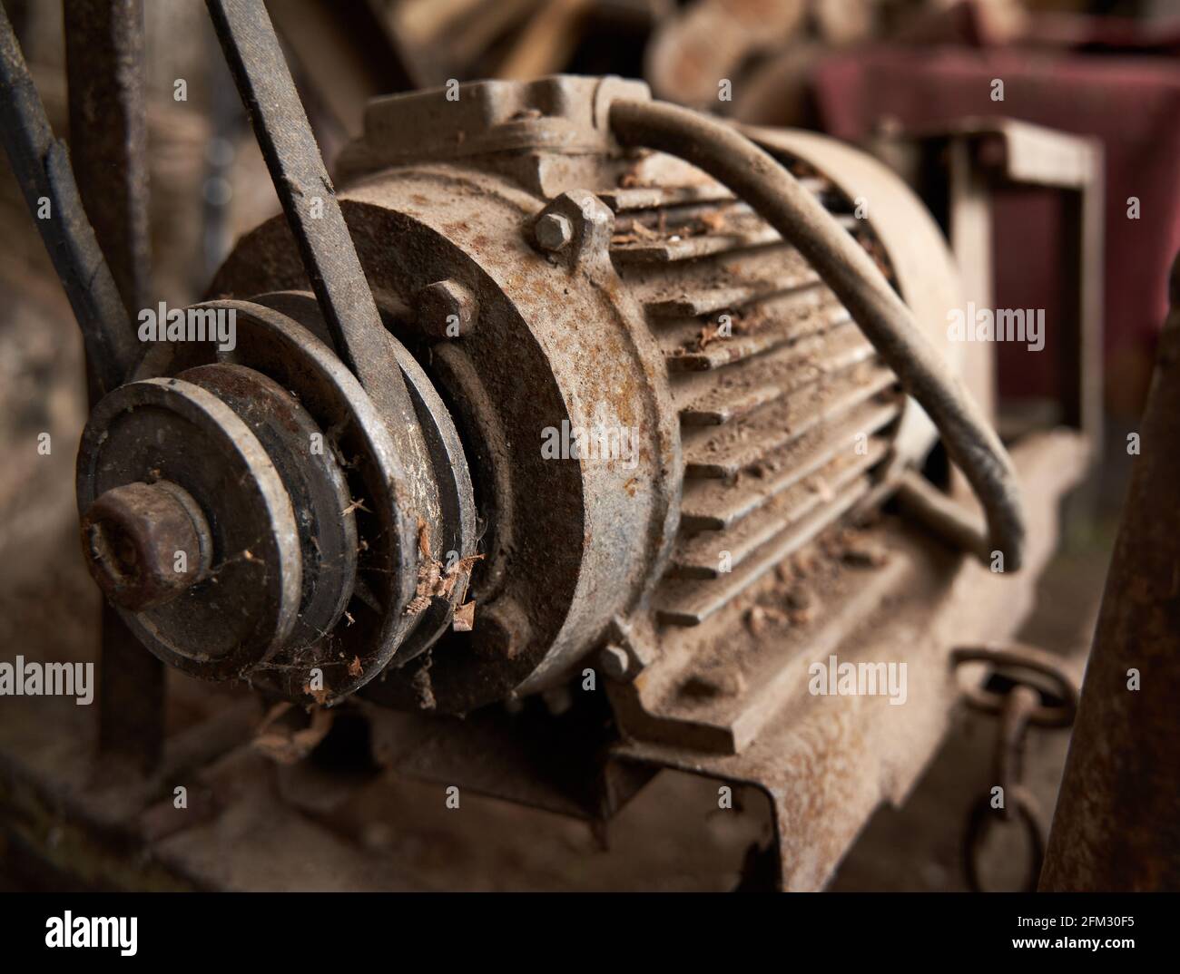 Old broken electric motor with belt Stock Photo - Alamy