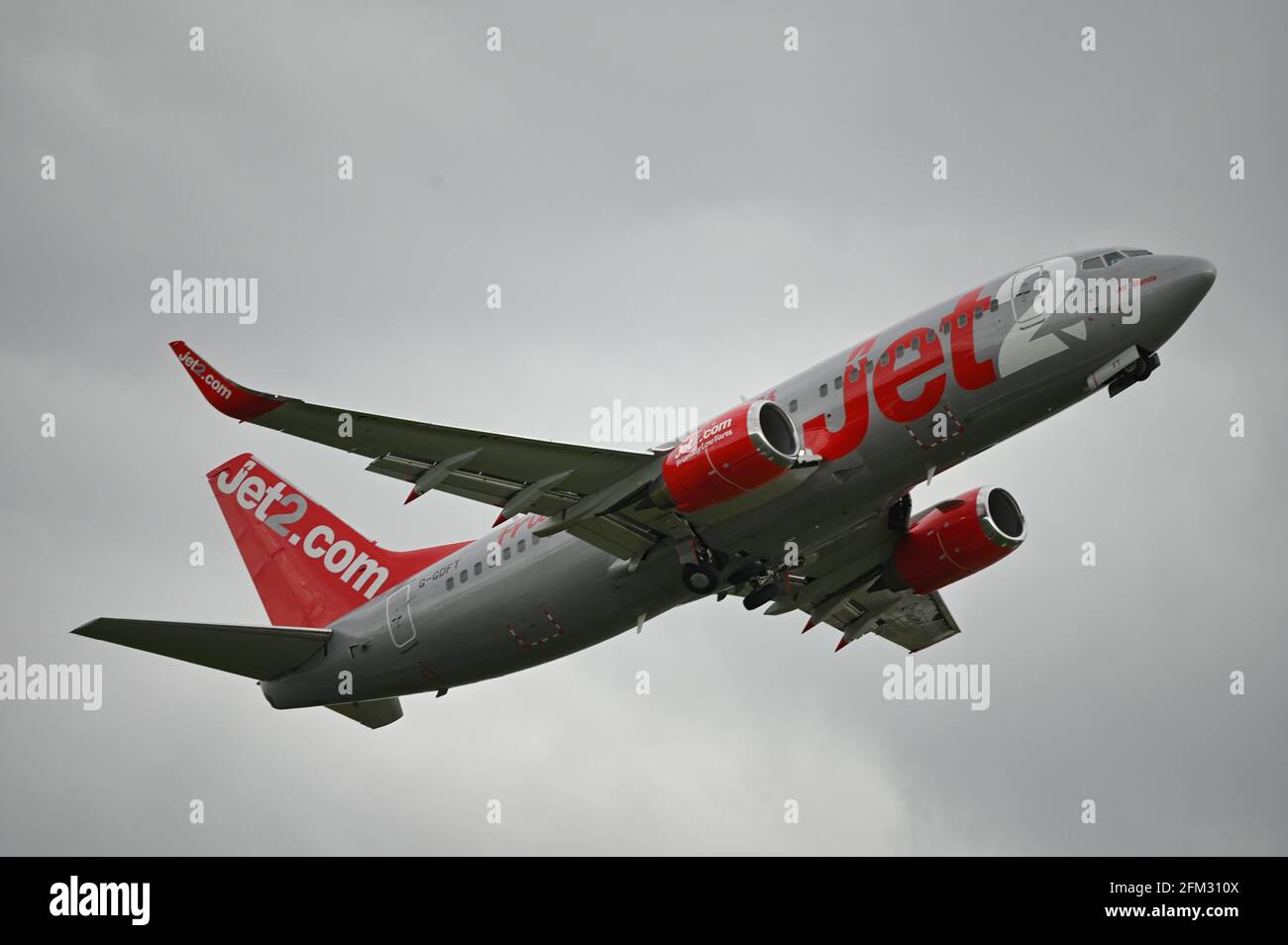 Jet2 flight taking off from East Midlands Airport Stock Photo - Alamy