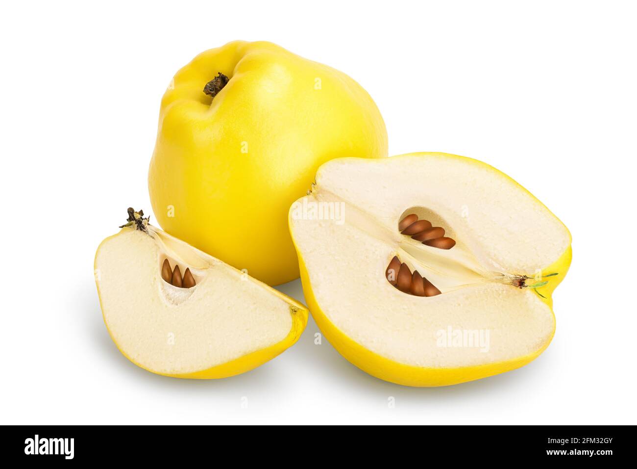 Fresh quince with half isolated on the white background with clipping ...