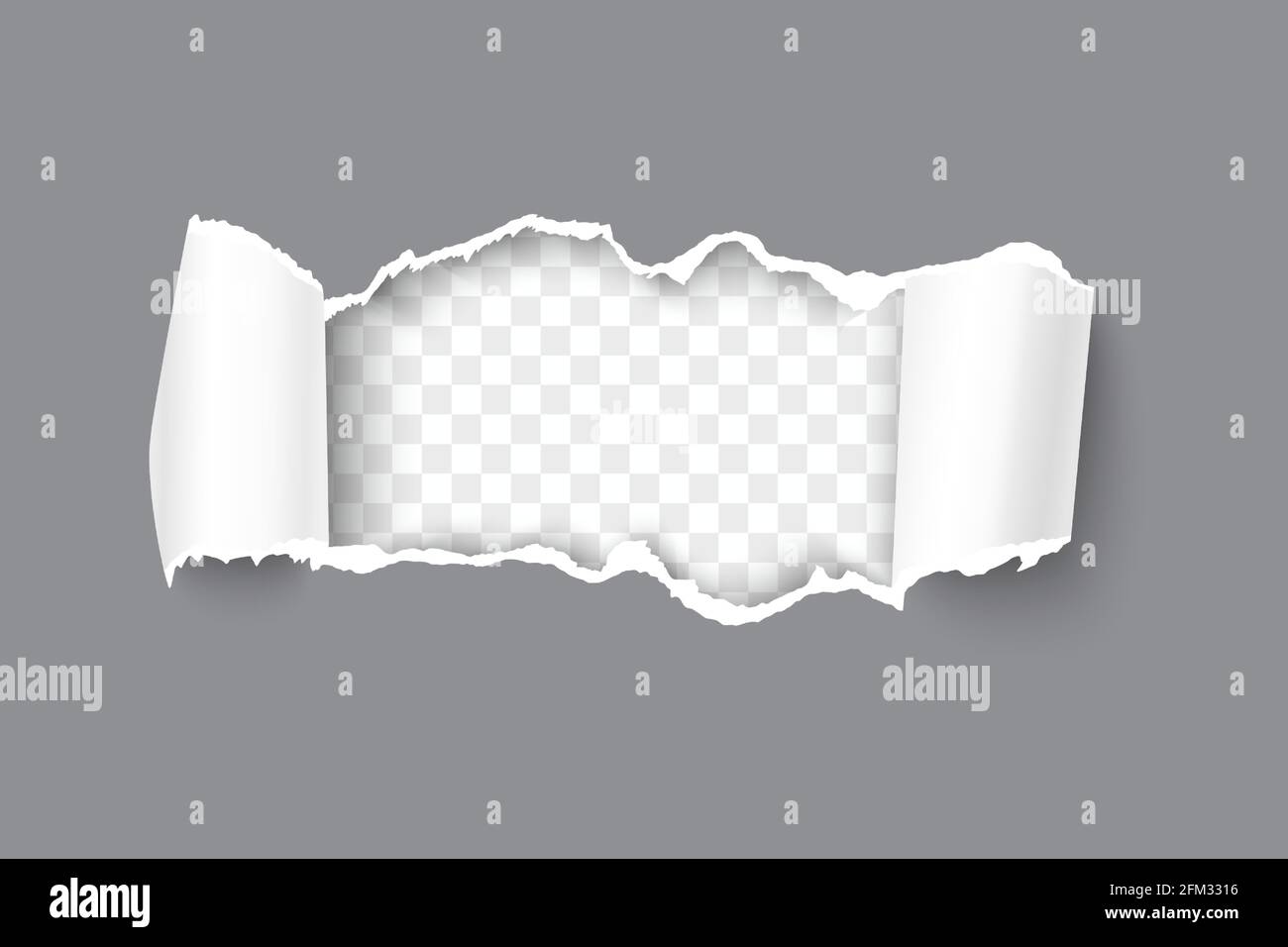 Realistic vector gray torn open paper with rolled sides and space for ...