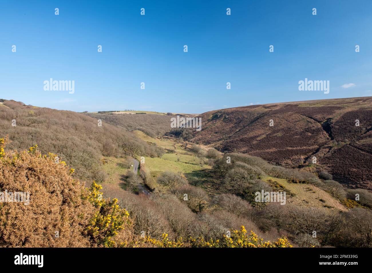 Landscape photo of the valley at Robbers Bridge in Exmoor National Park ...